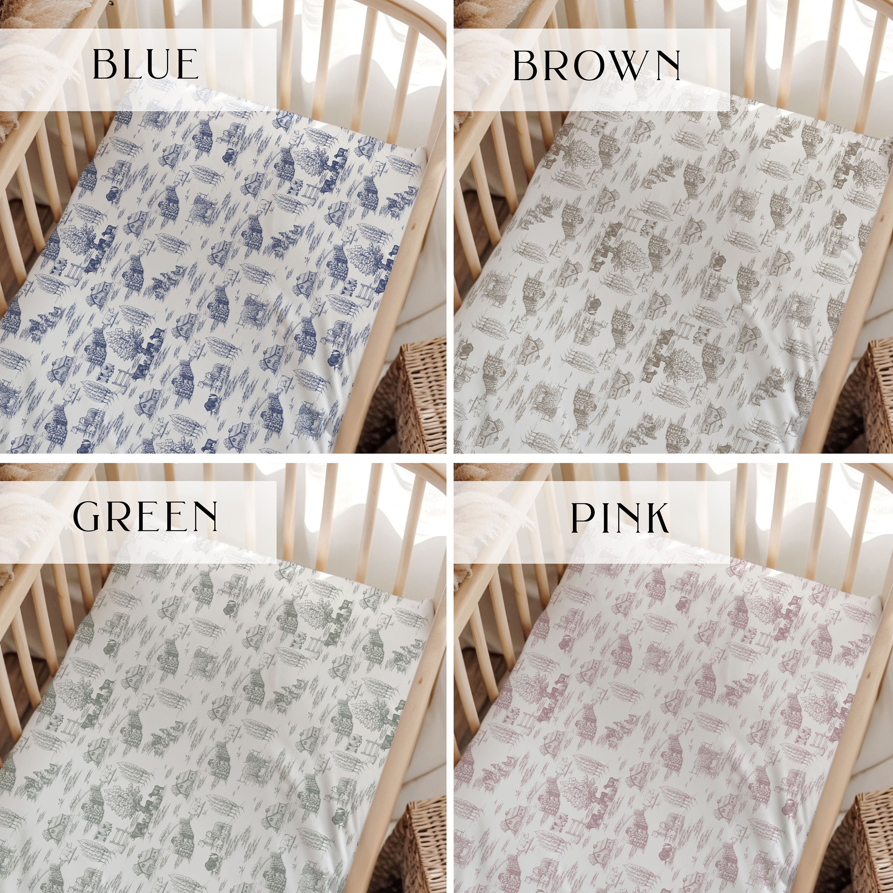 Farm Toile Crib Sheet Vintage Crib Bedding French Toile De Jouy Bedding ...