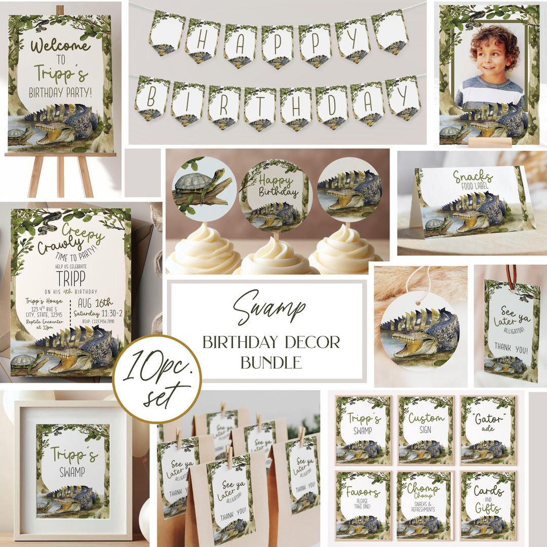Alligator Swamp Birthday Decor Bundle Two Da Bayou Birthday Editable ...