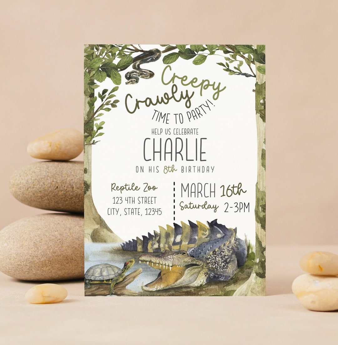 Alligator Swamp Birthday Party Invitation Boy Reptile Birthday Invite ...