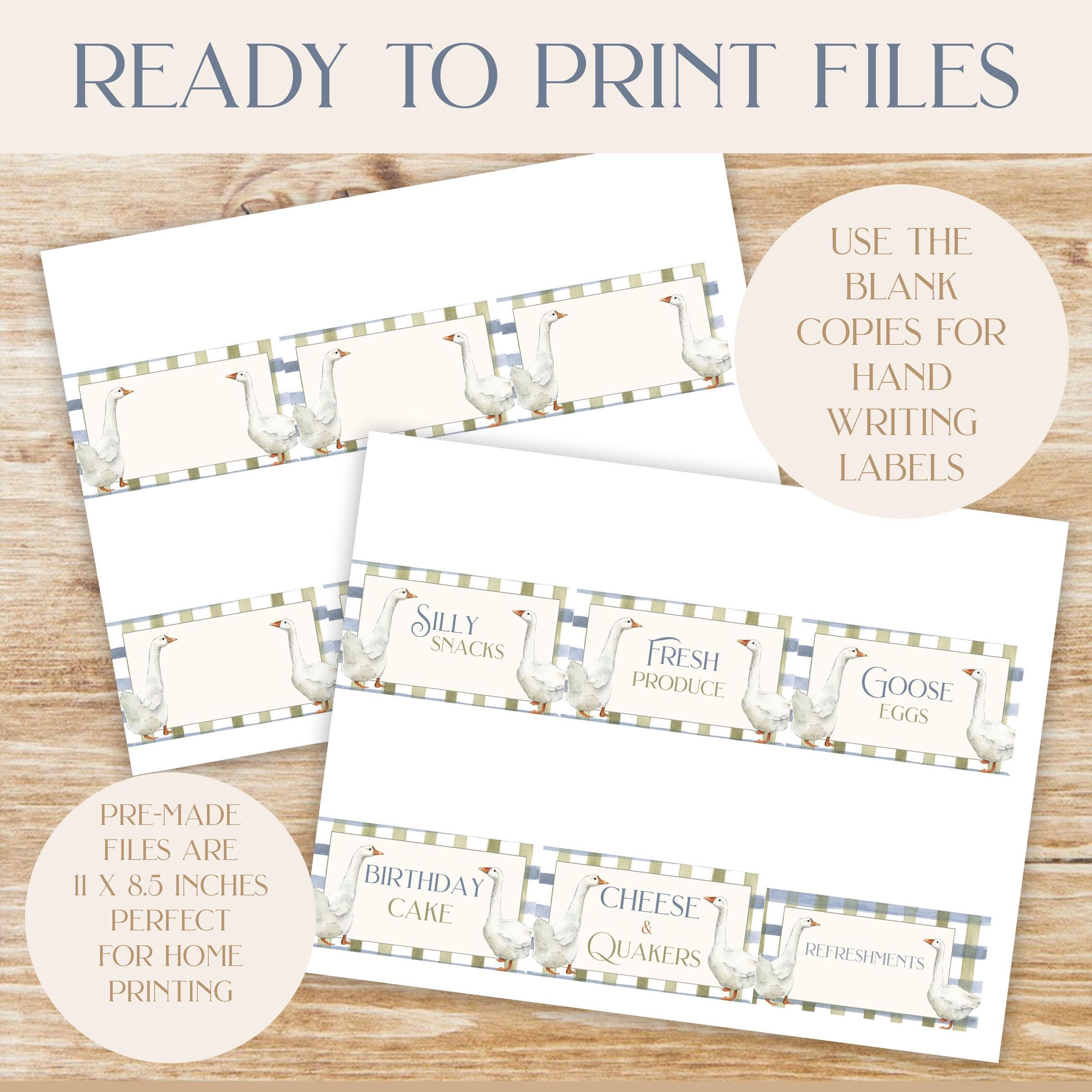 ONE Silly Goose Editable Food Label Printable Place Card Silly Goose ...