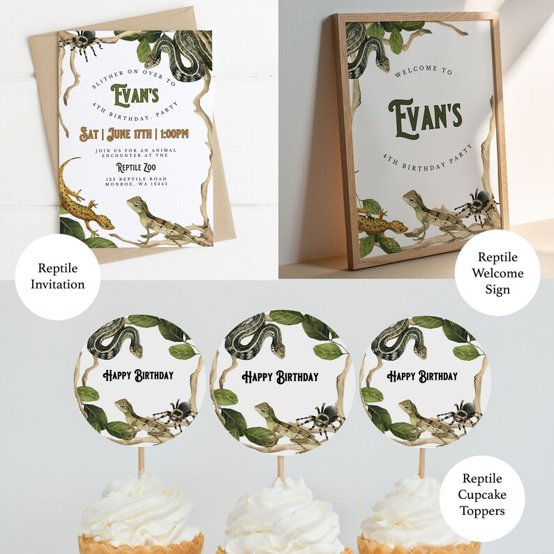 Reptile Birthday Party Bundle Reptile Theme Birthday Invitation Bundle ...