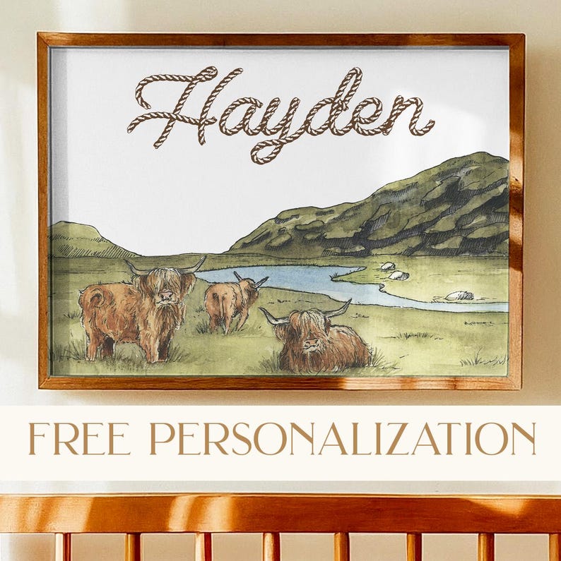 Highland Cow Baby Name Sign Custom Name Sign for Baby Personalized Name ...