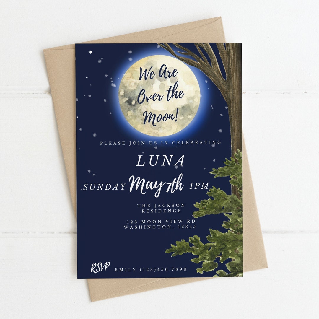 Over the Moon Baby Shower Invitation Template Editable Moon Invitation ...