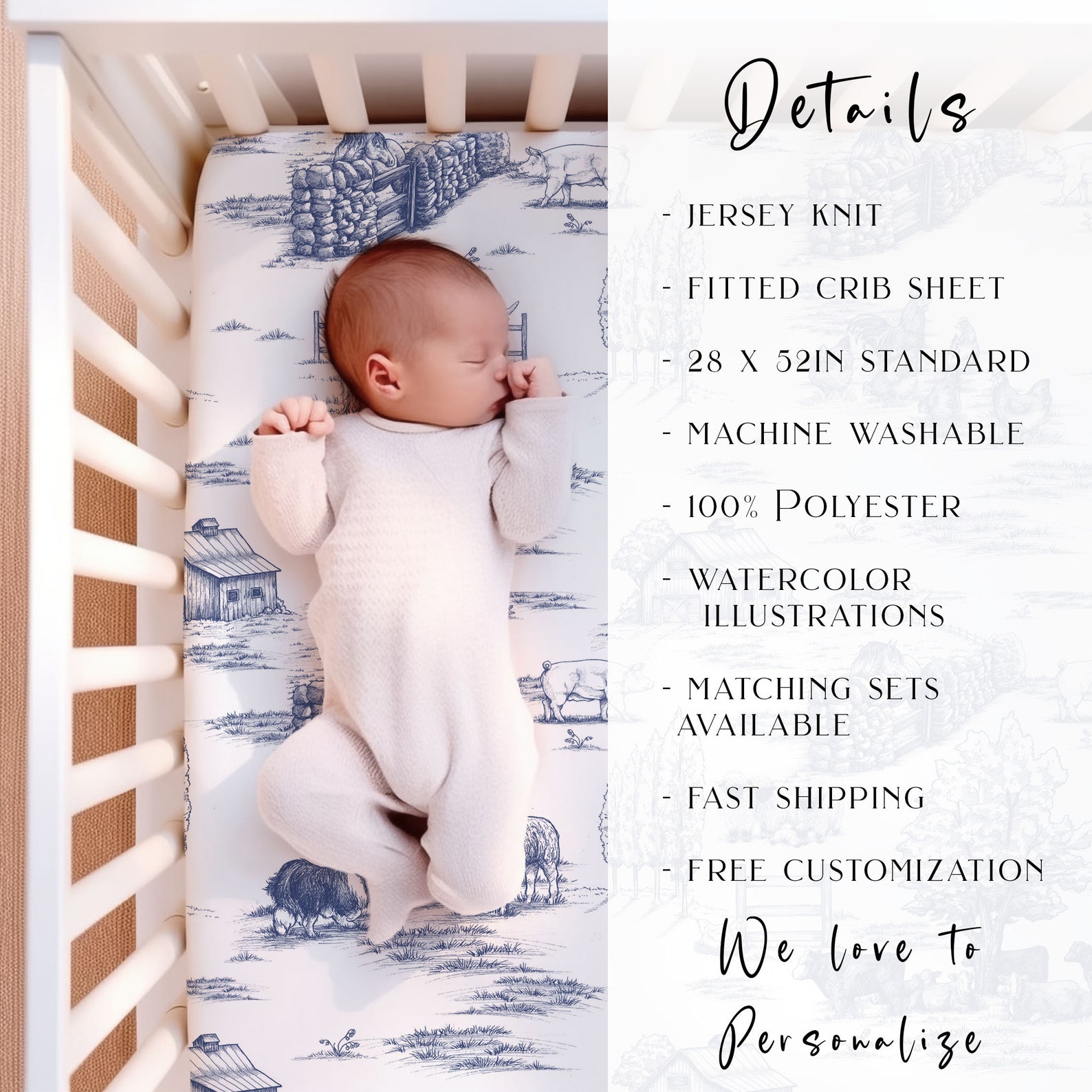 Farm Toile Crib Sheet Vintage Crib Bedding French Toile De Jouy Bedding ...