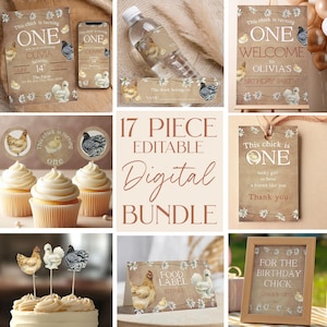 Chick is One Birthday Bundle Digital Chicken Party Supplies Spring Girl ...