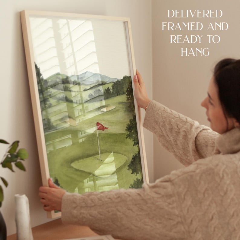 Vintage Golf Wall Art Framed Golf Bedroom Decor Watercolor Golf Course ...