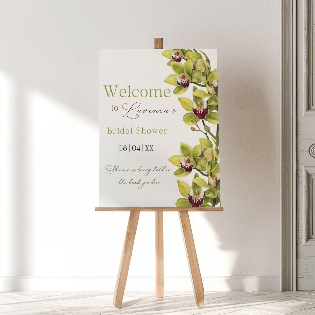 Orchid Bridal Shower Welcome Sign Digital Editable Template Chartreuse ...
