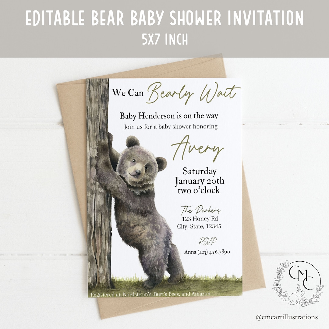 Editable We Can Bearly Wait Baby Shower Invitation Bearly Wait Shower ...