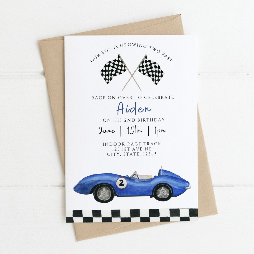 Racecar Invite Editable Two Fast Birthday Invitation Race Car 2nd ...