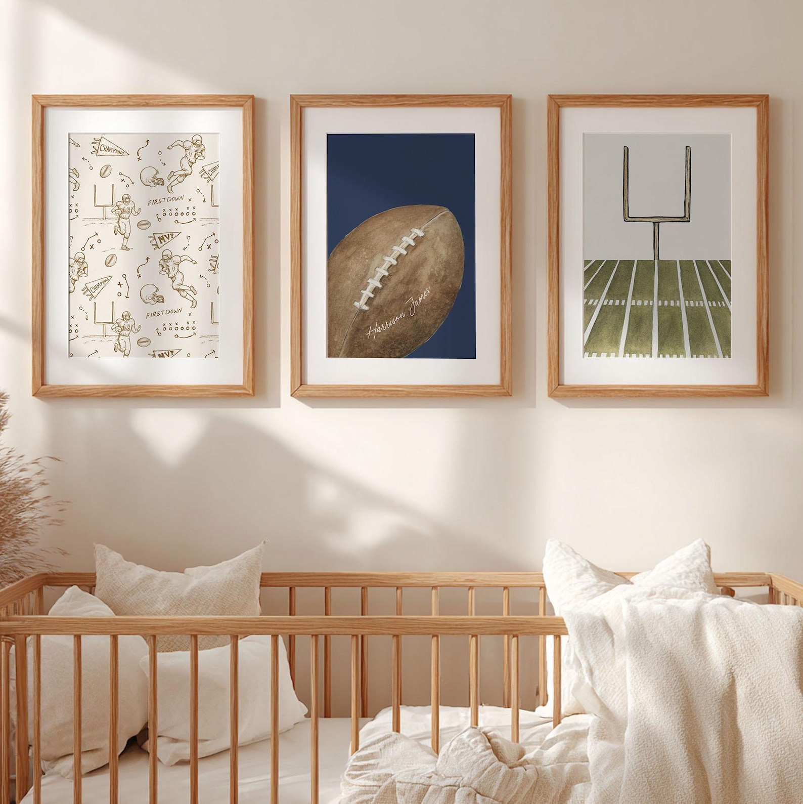 Football Decor Personalized Sport Theme Nursery Football Print Set of 3 ...