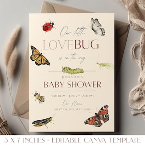Love Bug Baby Shower Bundle Butterfly Shower Invitation Set Cottage Core Theme Baby Shower ...