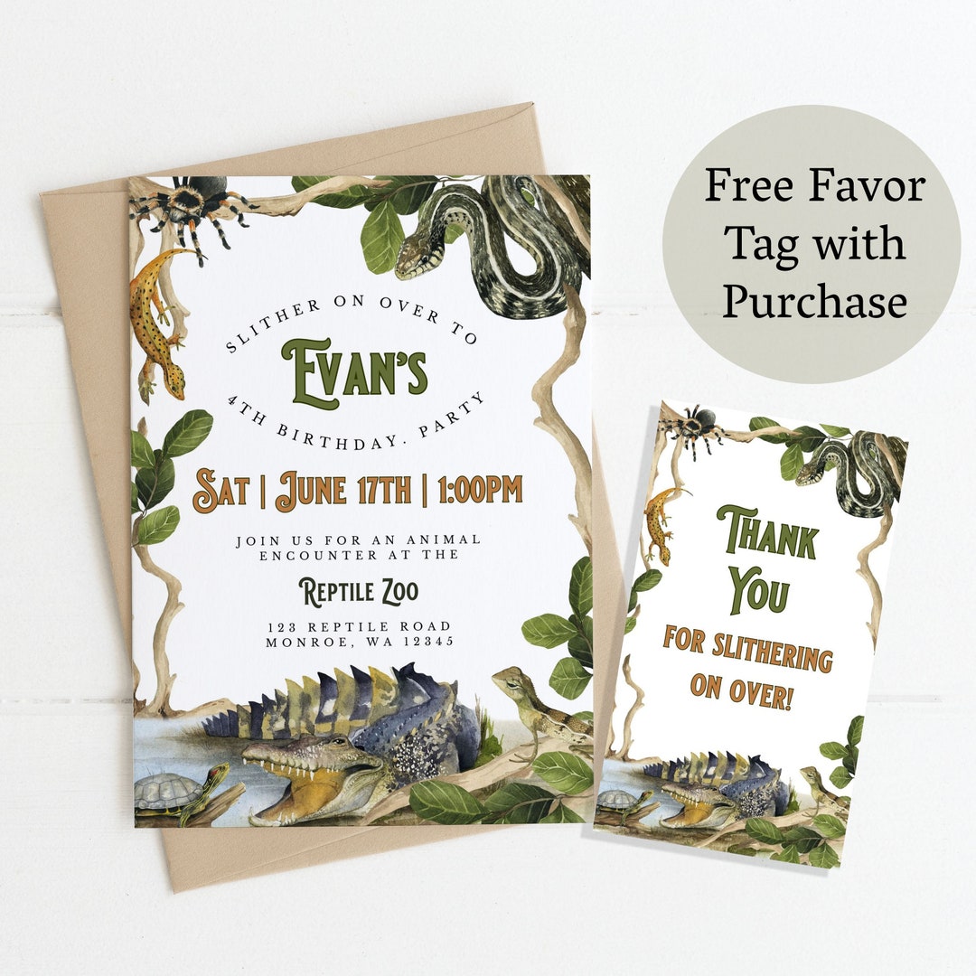 Reptile Birthday Invitation Bundle Tarantula Alligator Invitation ...