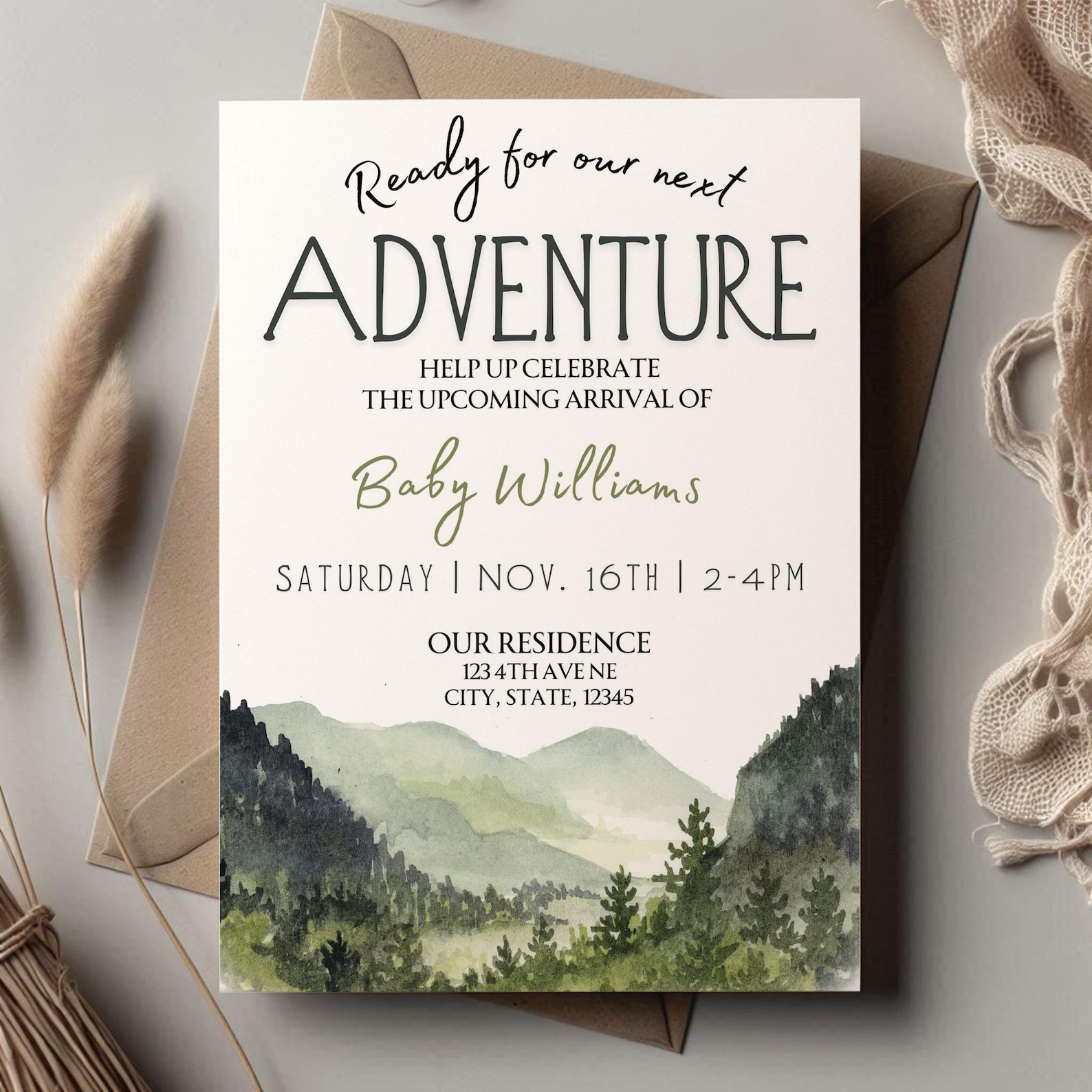 EDITABLE Adventure Awaits Baby Shower Invitation Bundle Boy Mountain ...