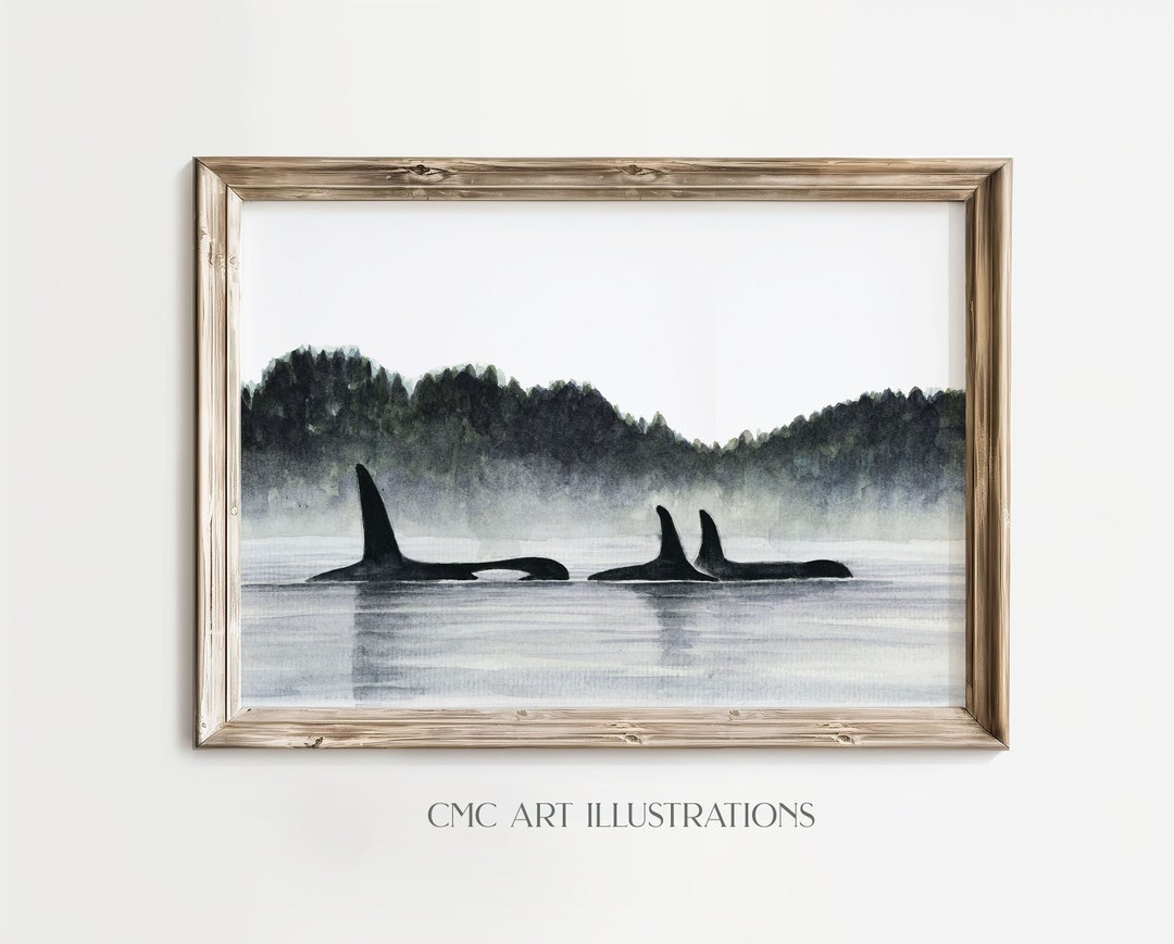 Orca Print Digital Orca Whale Art Print Coastal Wall Decor Watercolor ...
