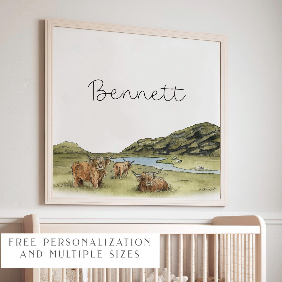 Highland Cow Baby Name Sign Custom Name Sign for Baby Personalized Name ...