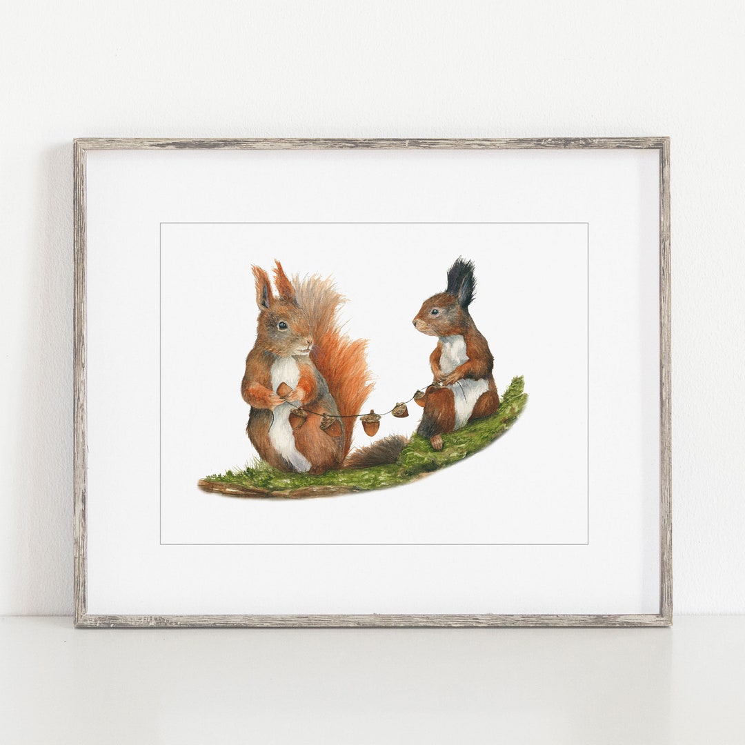 Squirrels Art Print Rustic Decorating Decorative Squirrel Wall Decor ...
