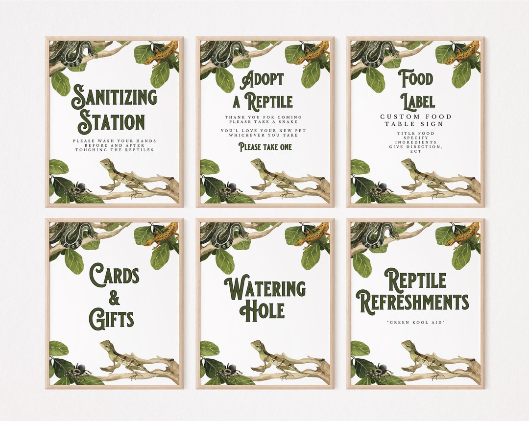 Reptile Birthday Party Decor Table Sign Custom Food Label Boy Birthday ...