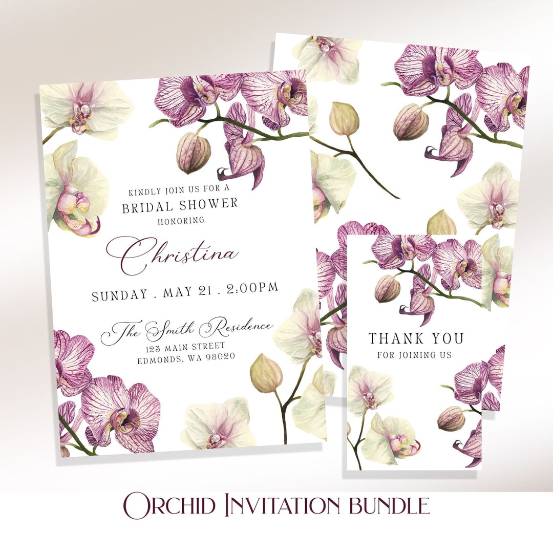 Orchid Wedding Invitation Bundle Purple Orchid Invitation Elegant ...