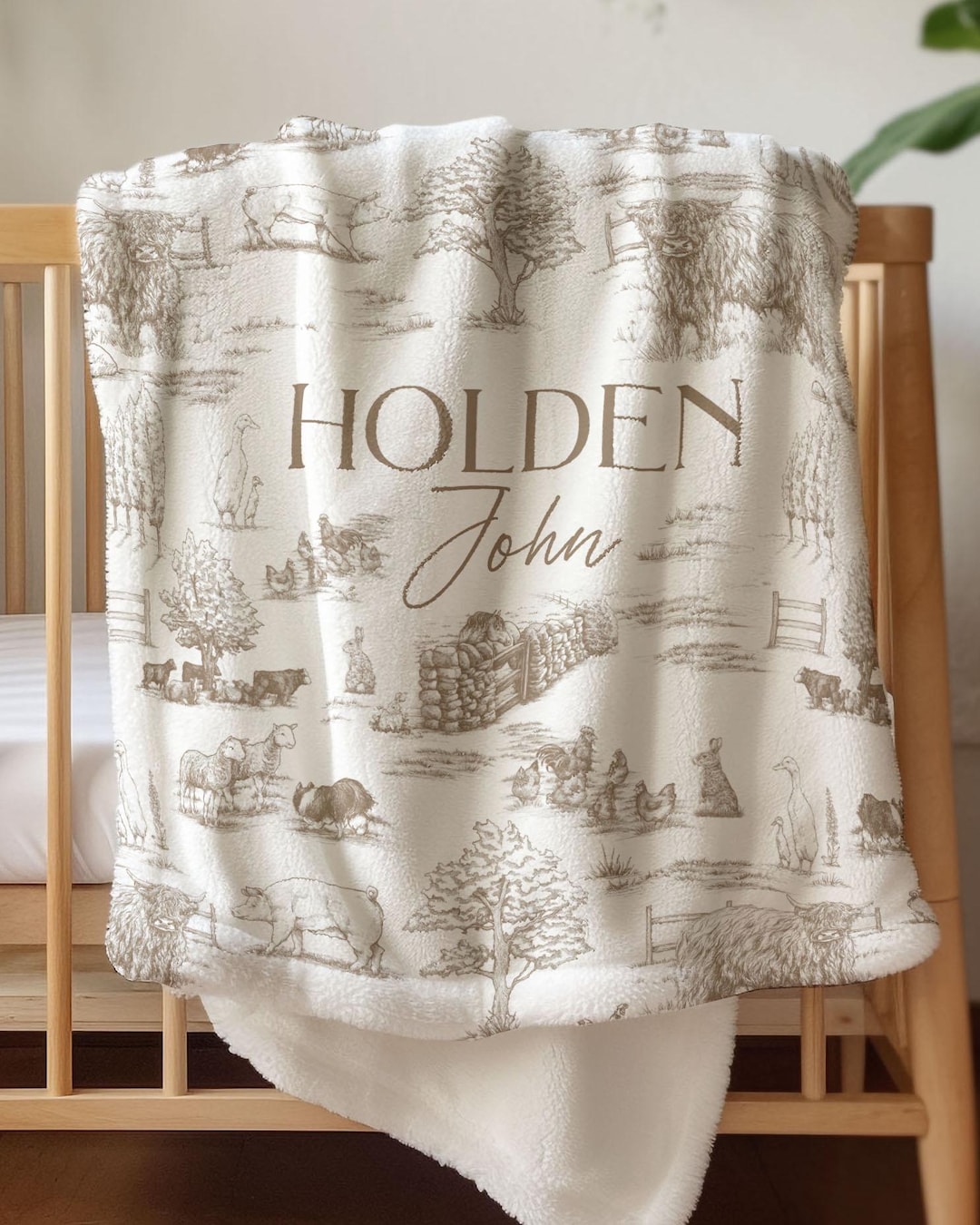 French Country Decor Toile Throw Blanket Farm Nursery Crib Bedding ...