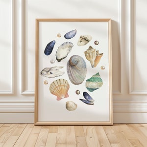 Seashell Bathroom Wall Art Kid Bathroom Decor Ocean Theme Watercolor ...