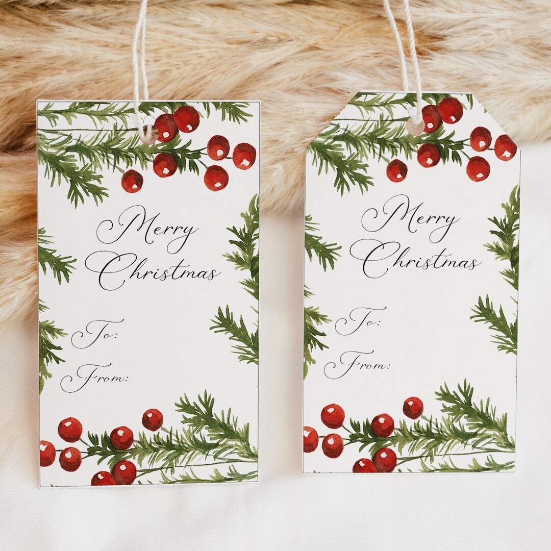 Christmas Holly Gift Tag Printable Holiday Gift Tag Cottage Core Gift ...