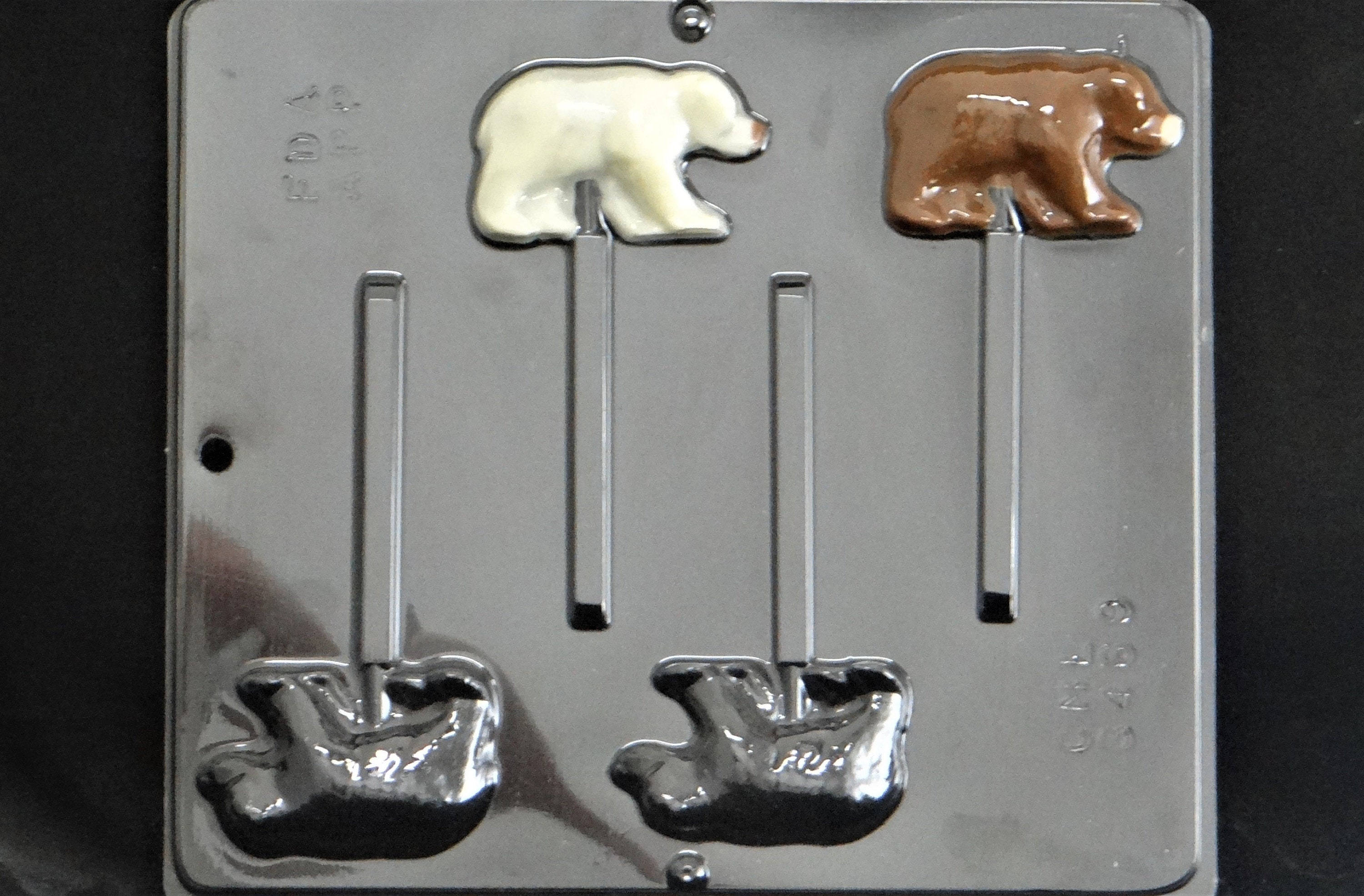Polar Bear Grizzly Lollipop Chocolate Candy Mold 3469 (4 Cavity Mold ...