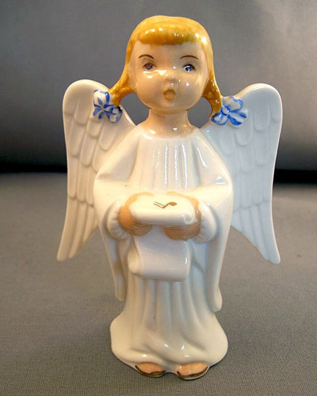 Vintage Porcelain Angel With Braids and Scroll by E M Boehm Studios - Etsy