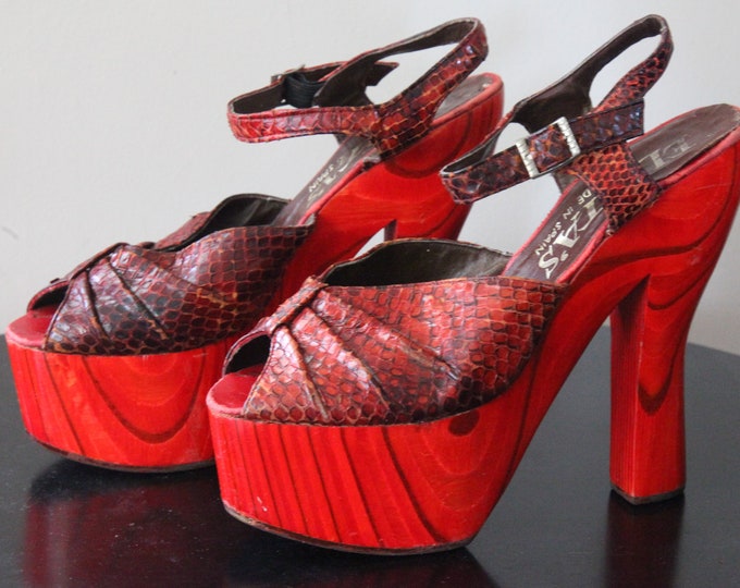 70's Wooden Platform Sandals by Stuff by Frank Sbicca Sz 7.5 - Etsy Canada