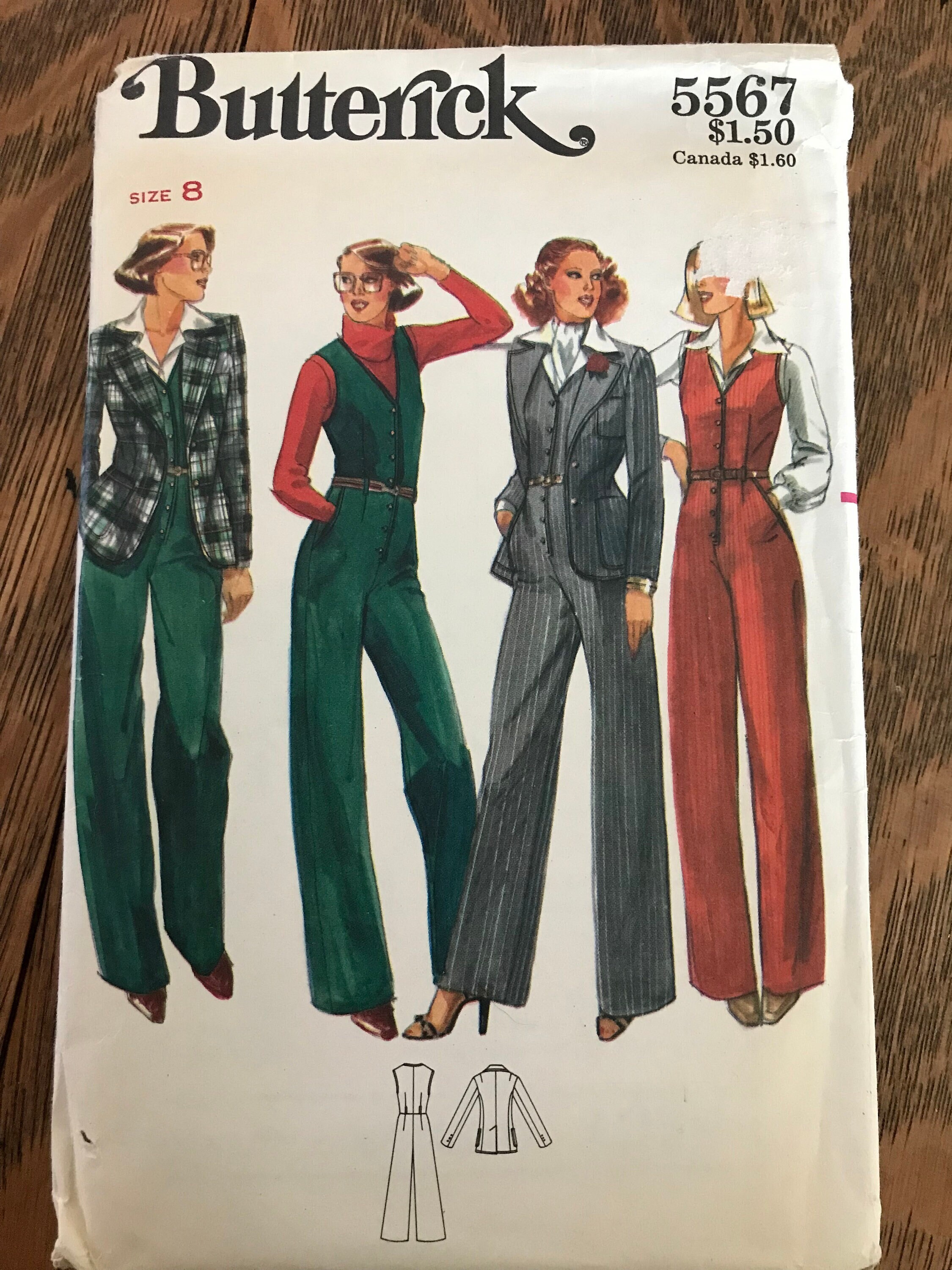 Butterick 5567 Sewing Pattern Vintage Jumpsuit and Jacket Size 8 - Etsy