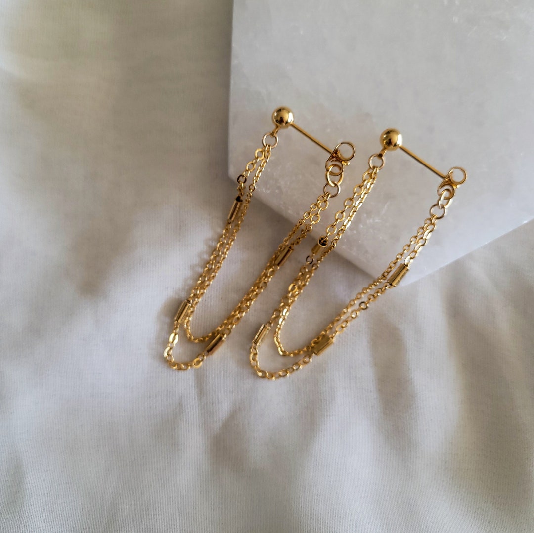 Double Chain Hoop Earrings Dainty Chain Hoop Earrings Double Chain ...