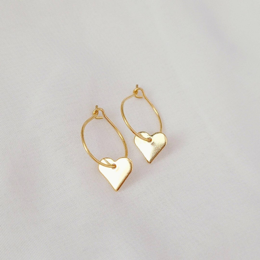 Heart Earrings Heart Hoops Gold Heart Hoops Dainty Heart Earrings Heart ...