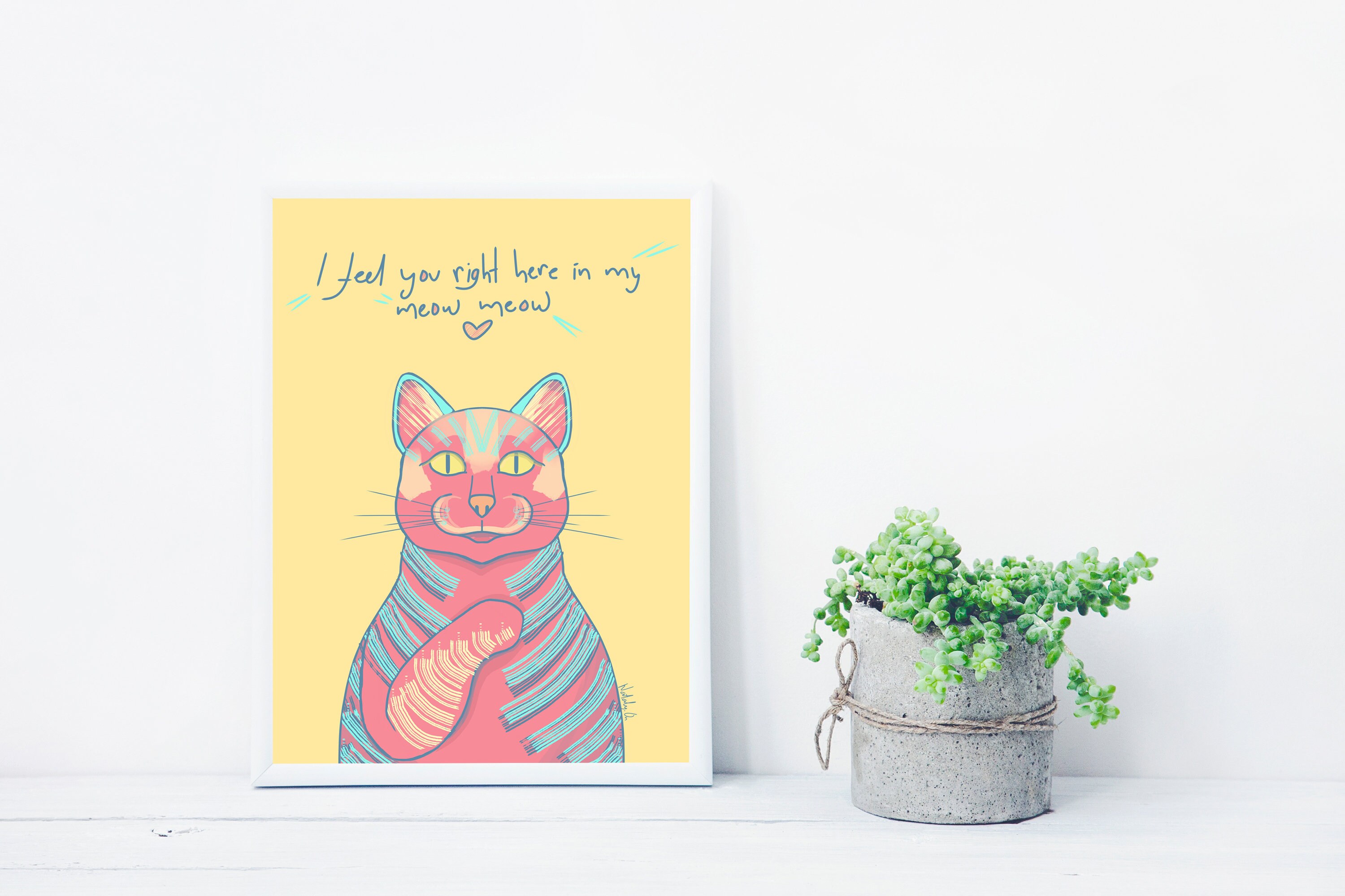 Cat Love Digital Art Illustration Wall Art Print Artwork Printable ...