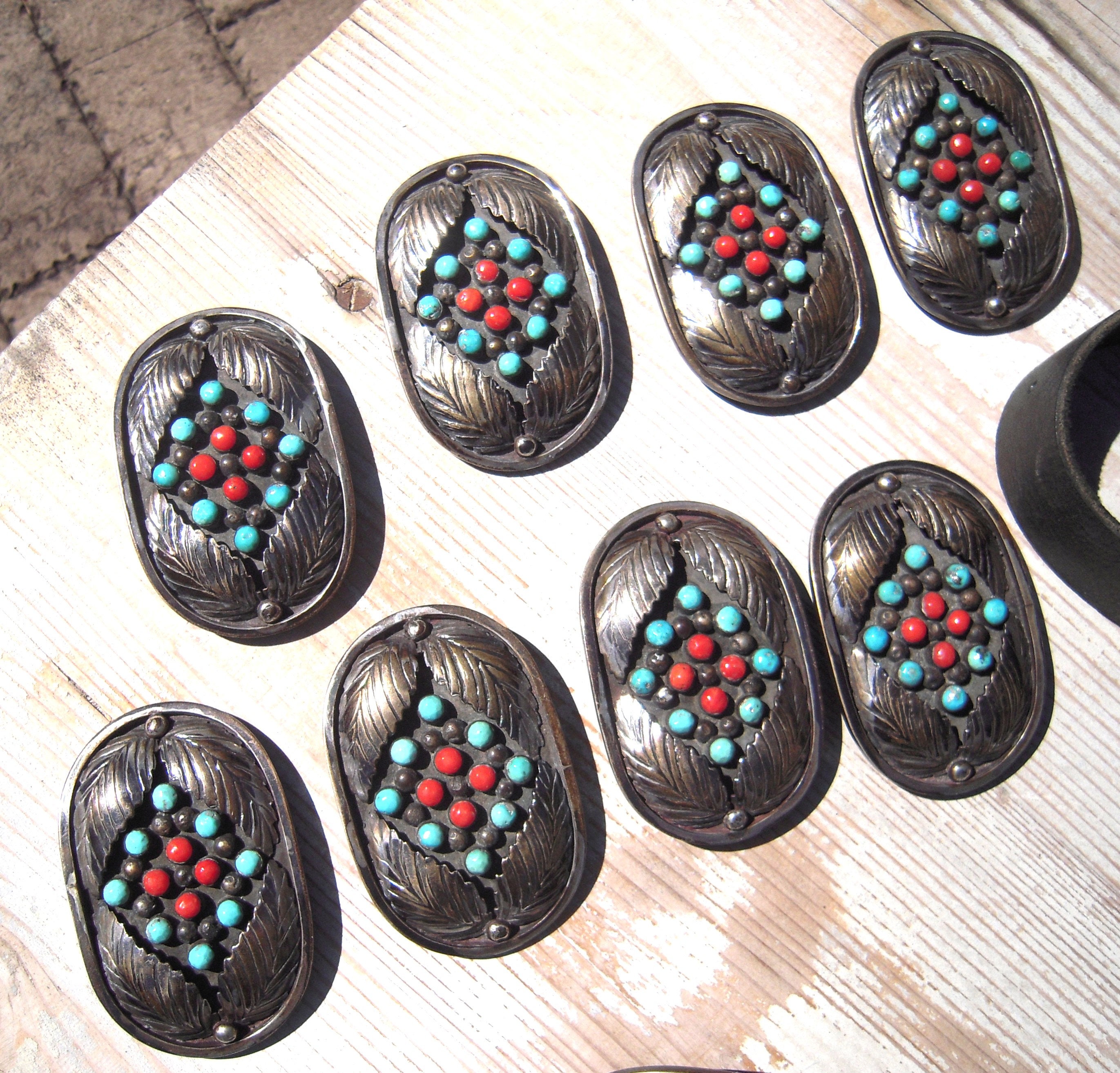 SIGNED Vintage Concho Belt Zuni Silver Turquoise Coral Jobeth Mayes ...