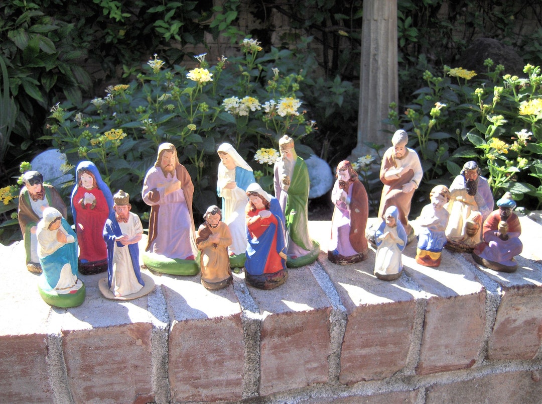 Group Antique German Christmas Nativity Putz Figures 15 Pieces Mary ...