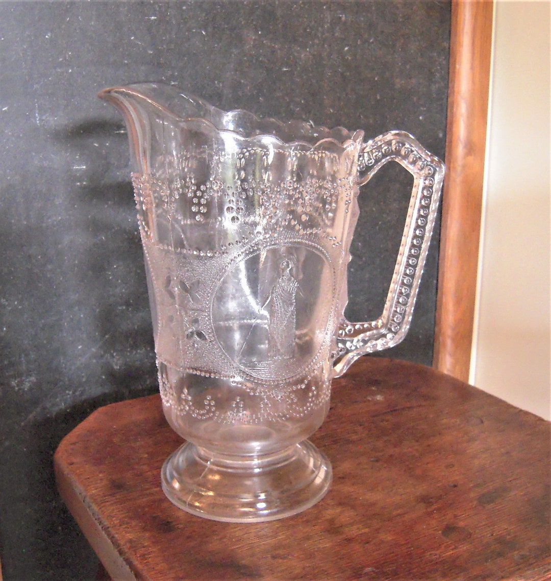Large Antique Victorian Pattern Glass Pitcher Minerva Roman - Etsy