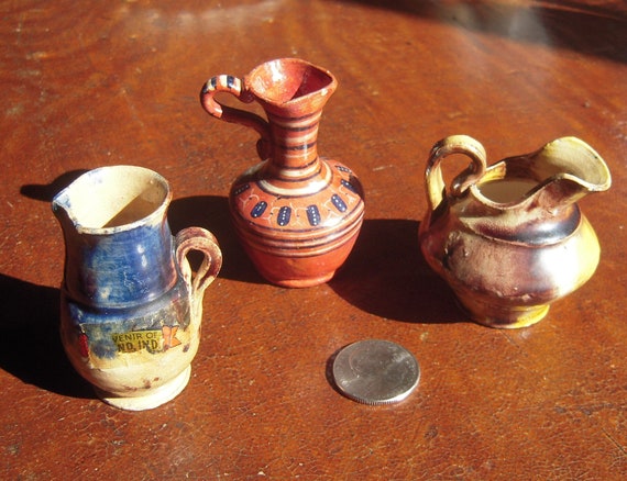Set Vintage Mexican Miniature Pottery Pitchers Signed - Etsy