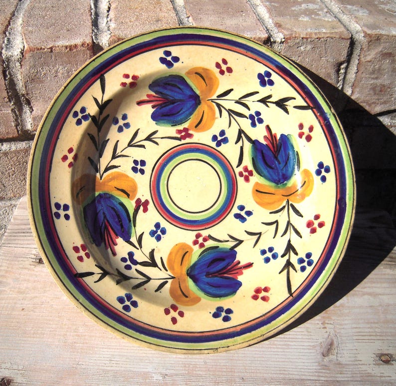 Antique Spanish Plate Charger Folk Art Design Marked SPAIN Hand Painted ...