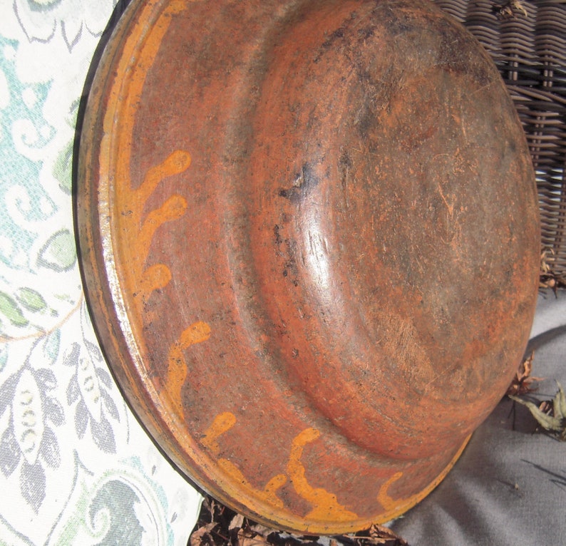 Antique Redware Pottery Charger Deep Dish Plate With Slip - Etsy