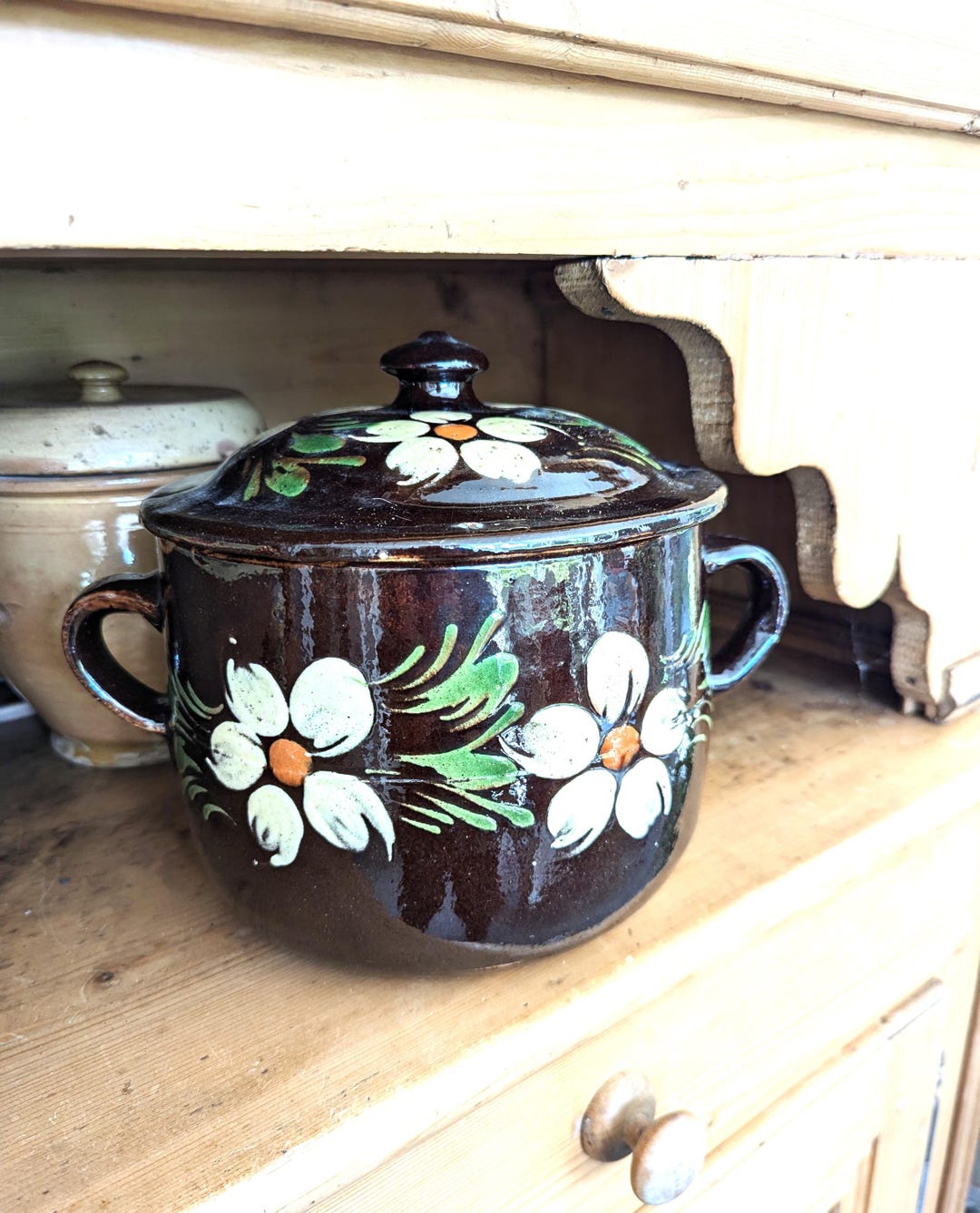 Antique French Pottery Alsace Soufflenheim Stew Soup Pot Lidded Country ...