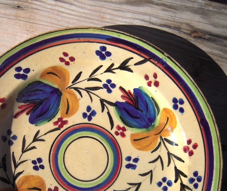 Antique Spanish Plate Charger Folk Art Design Marked SPAIN Hand Painted ...