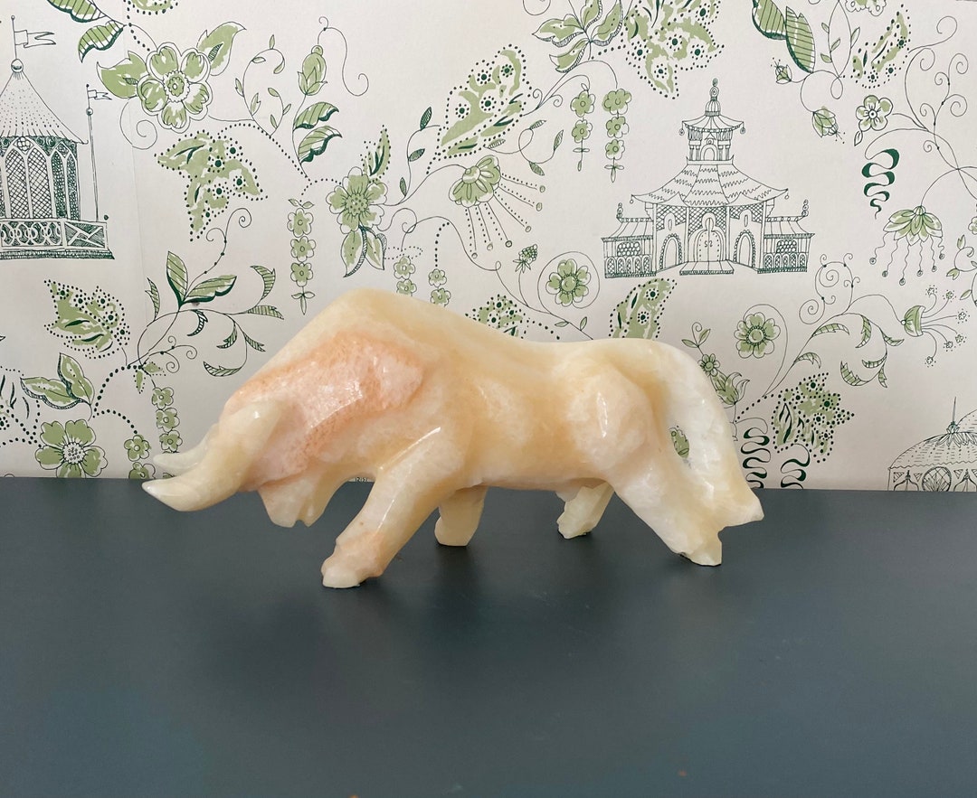 Onyx Stone Charging Bull Buffalo Statue Figurine - Etsy