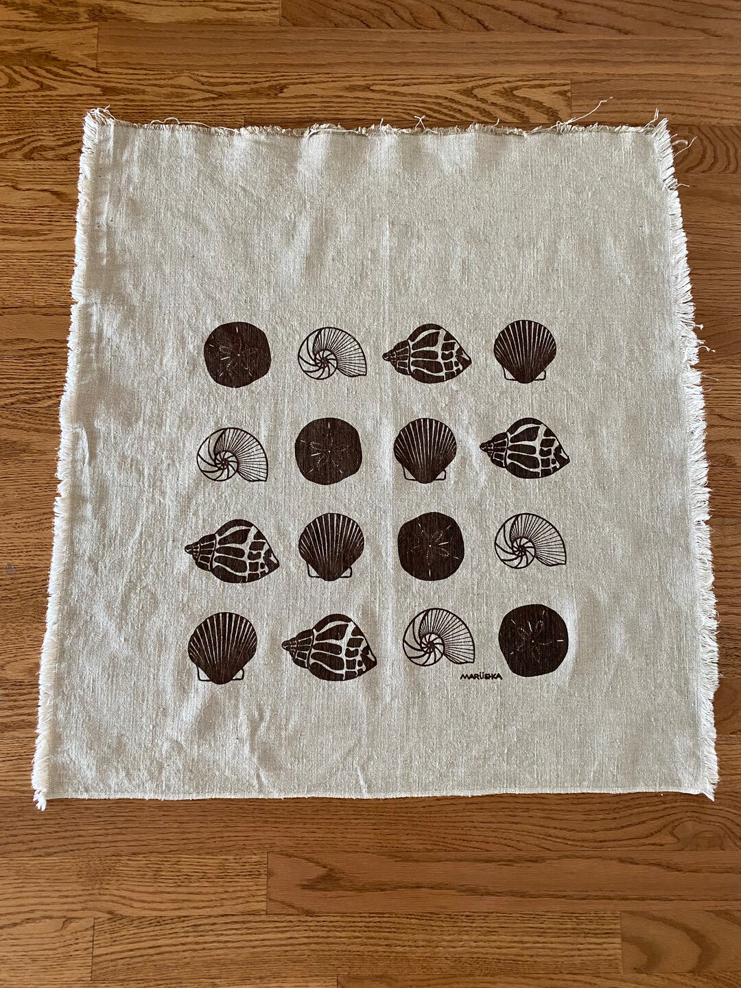 Marushka Silk Screen Print Textile Art of Sea Shells - Vintage Nautical ...