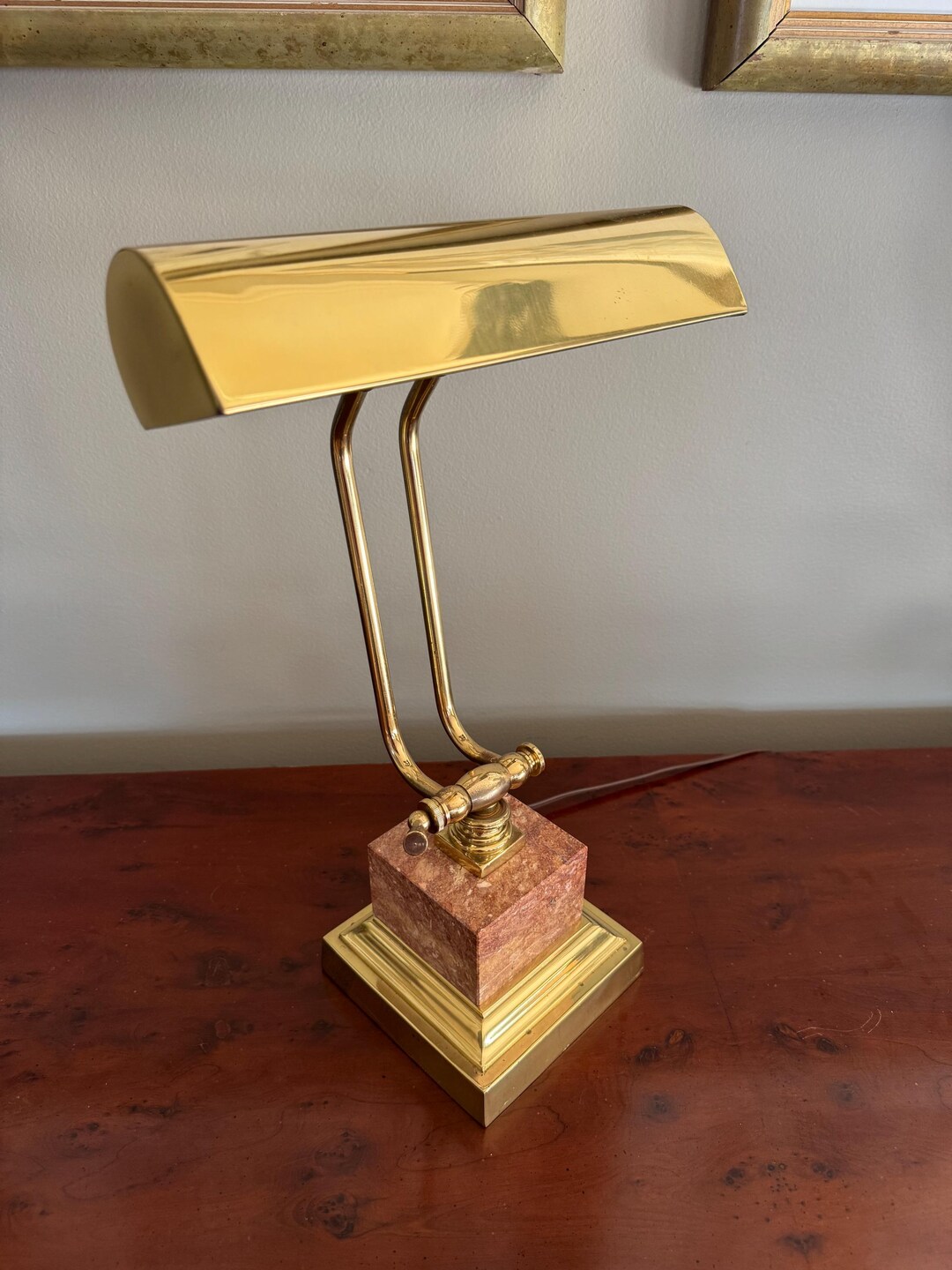 Brass and Pink Marble Banker / Desk / Office Lamp - Etsy