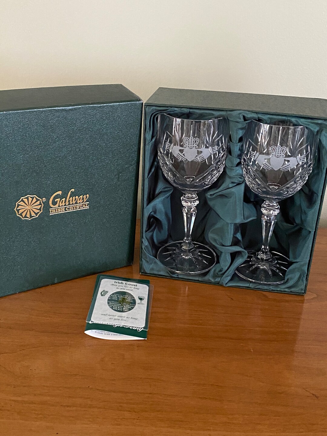 Galway Irish Crystal Wine Glasses Shamrock Claddagh Pattern Set of 2 - Etsy