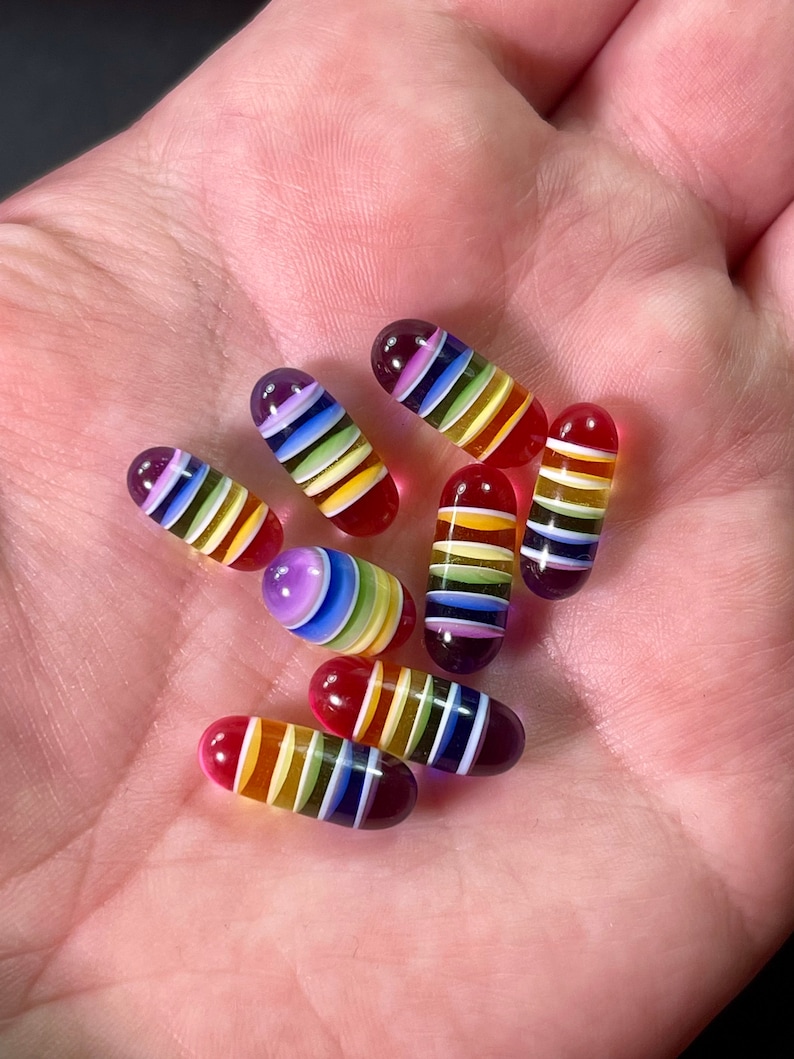 Rainbow Glass Worry Stone, Hand Blown Lampwork Pill - Etsy UK