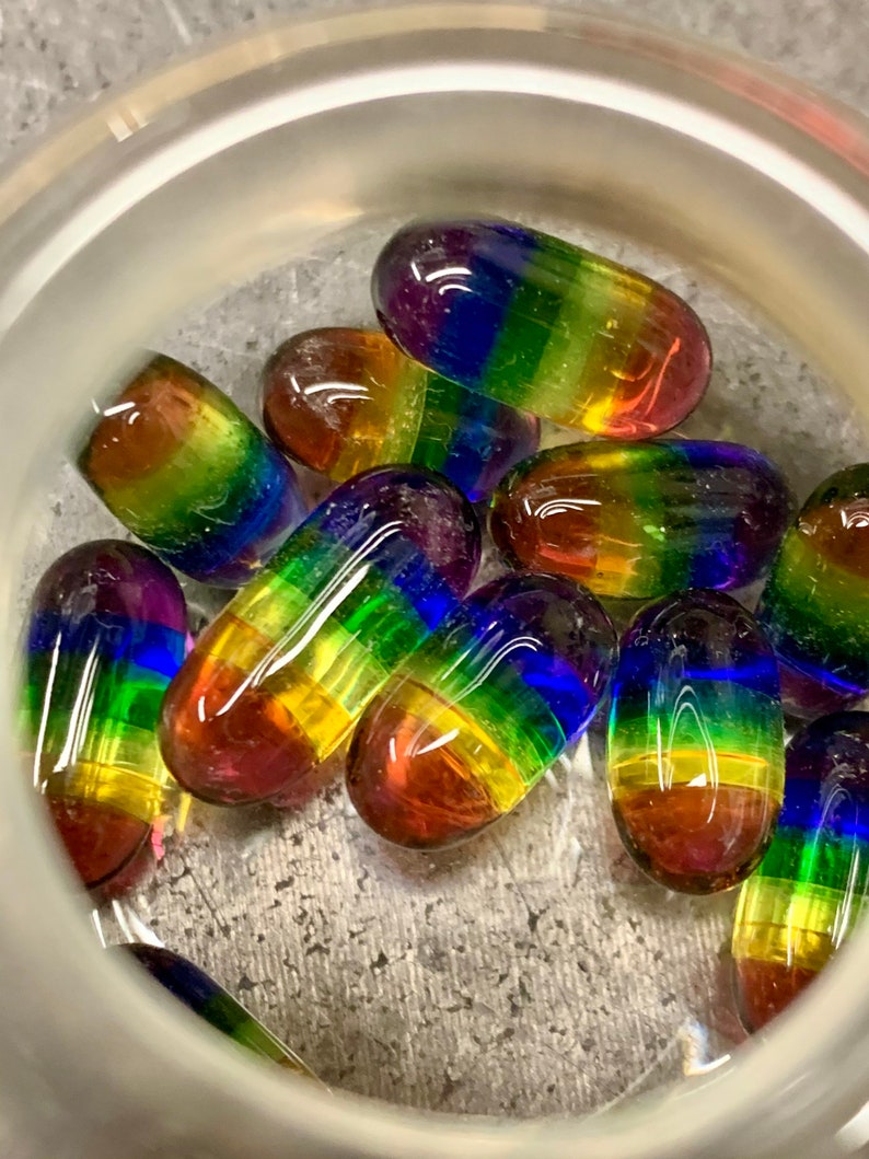 Hand Blown Glass Rainbow Worry Stone - Lampwork Pill - Etsy