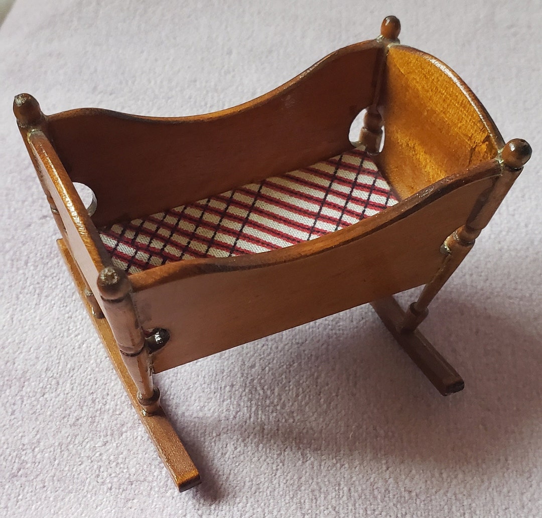 Dollhouse Cradle | Vintage Dollhouse Cradle | Miniature Wooden Rocking ...