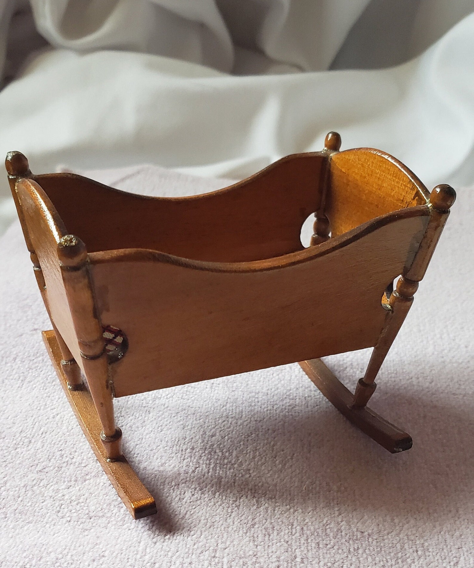 Dollhouse Cradle | Vintage Dollhouse Cradle | Miniature Wooden Rocking ...