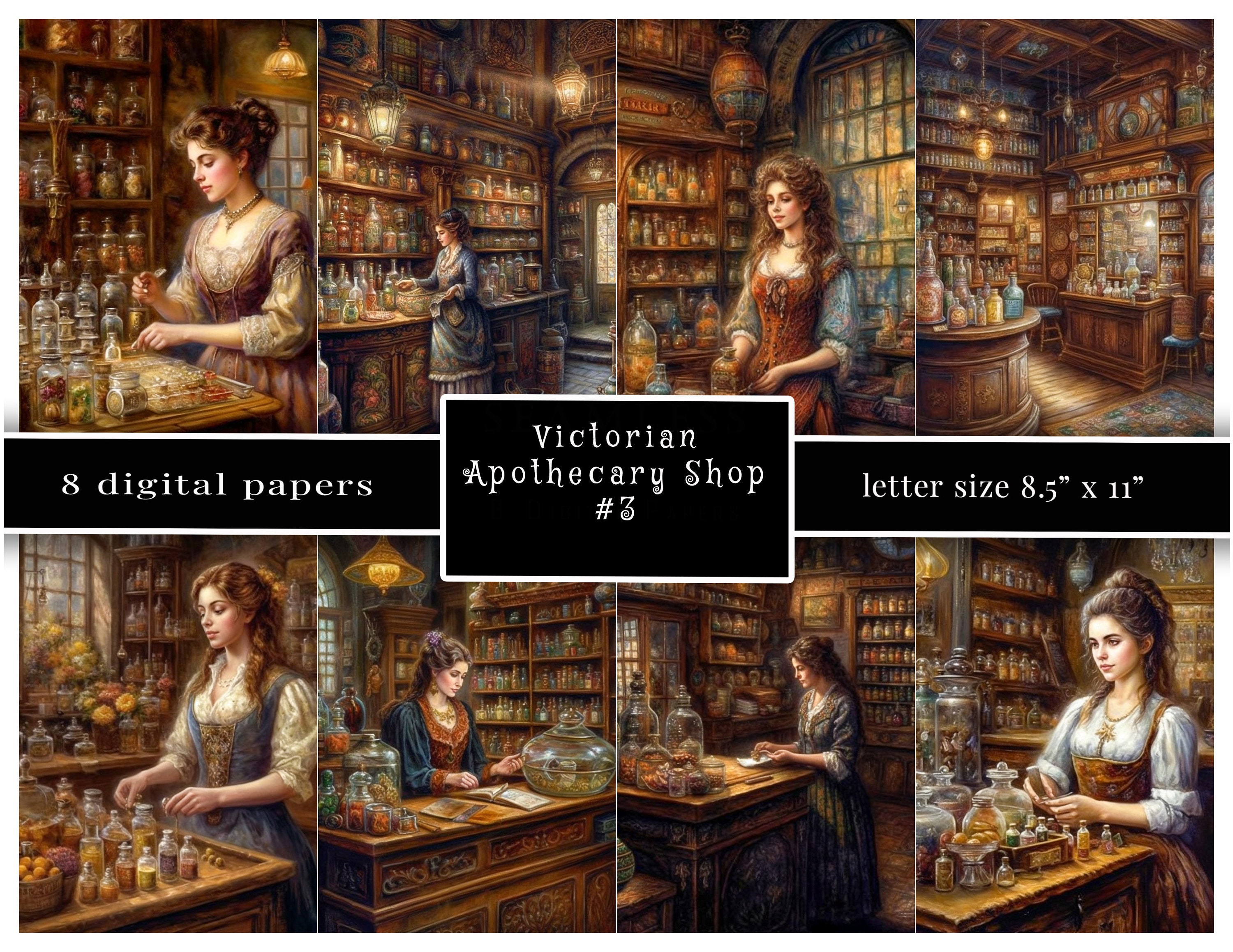 Victorian Apothecary Store Herbalist With Plants, Herbs, Bottles Jars ...