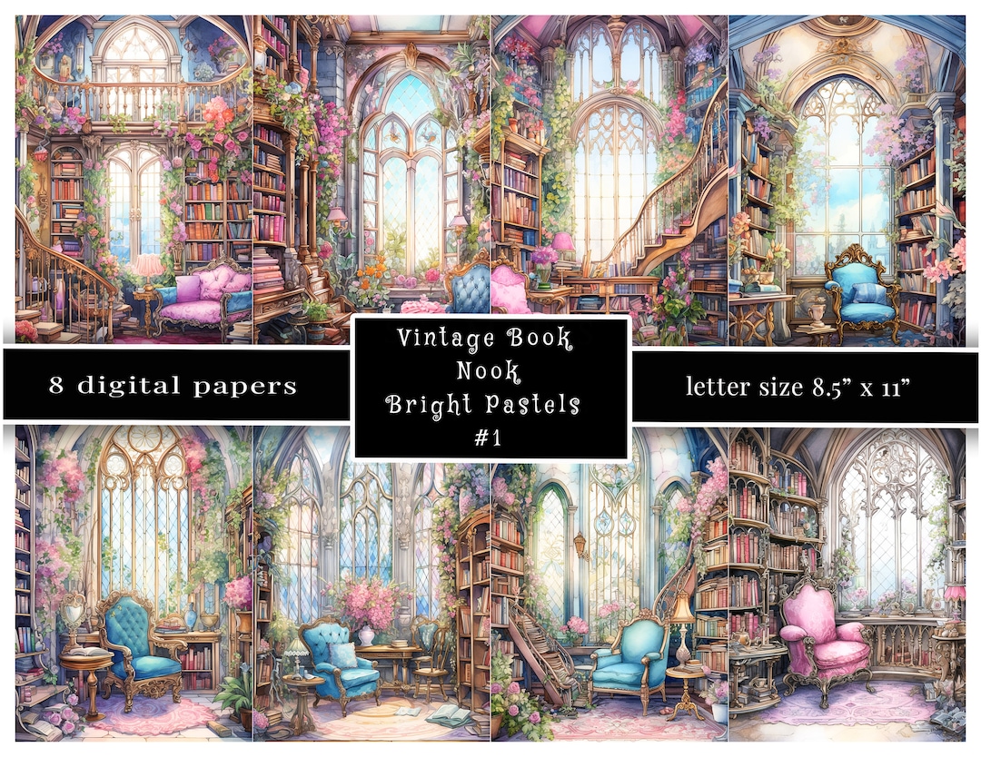 Victorian Book Nook Journal Paper: Shabby Chic Library (8.5"x11" JPG ...